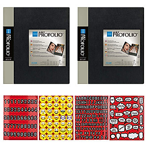 ITOYA 18 x 24 inches Original Art Presentation Book/Portfolio- for Art, Photography, and Documents - Pack of 2 + Scrapbooking Stickers 4 Pages of Emojis, Quotes, Letters & Numbers