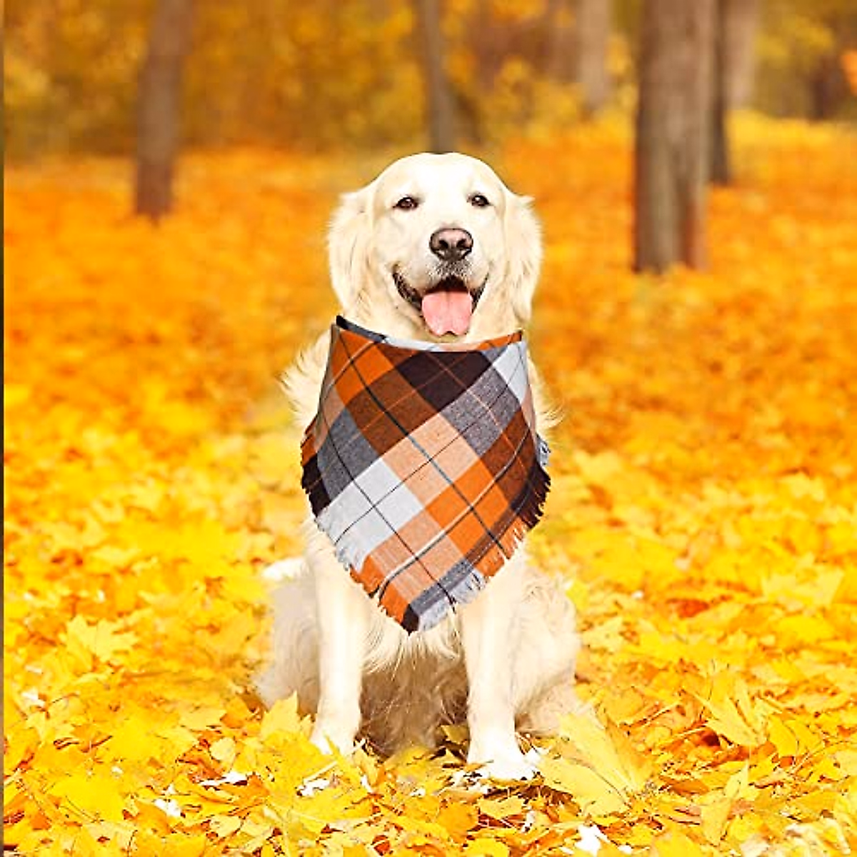 JOTFA 4 Pack Halloween Thanksgiving Day Christmas Dog Bandanas, Holiday Plaid Dog Puppy Bandana with Tassel Edge Dog Costume for Small Medium Large Dogs Pets