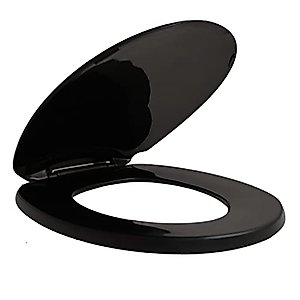 Centoco Black Toilet Seat, Round, Plastic, Cover, Closed Front, Heavy Duty, Top Mount Plastic Hinge, Made in the USA, 200-407