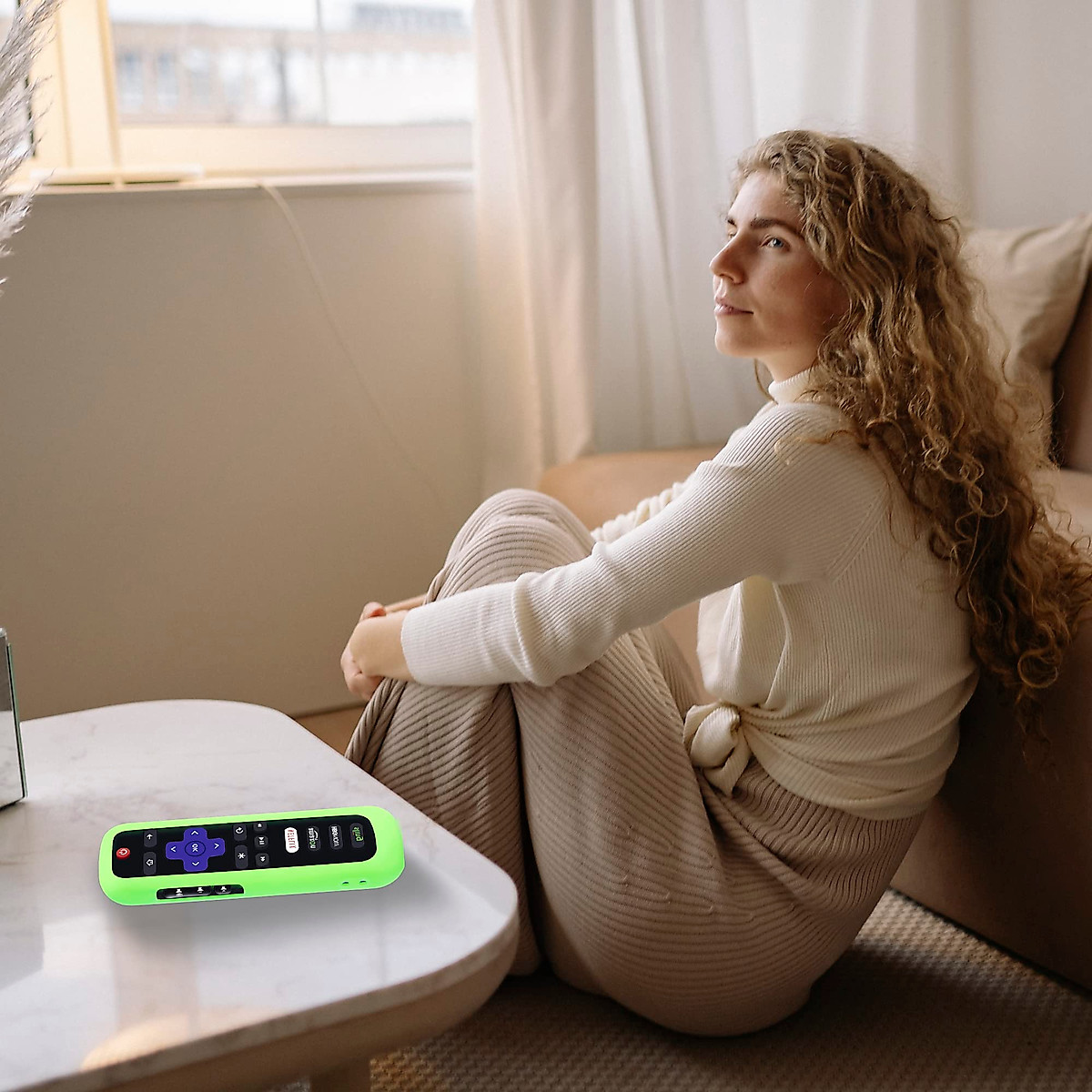 2 Pack Remote Cover for Roku TV Remote Control, Battery Cover for TCL Hisense Roku TV Steaming Stick 4k 4K+ Roku Voice Remote, Universal Silicone Sleeve Case with Glow in The Dark (Blue/Green 2pcs)