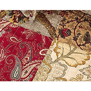 Chezmoi Collection Leslie 3-Piece Floral Patchwork Pre-Washed 100% Cotton Quilt Set, Queen