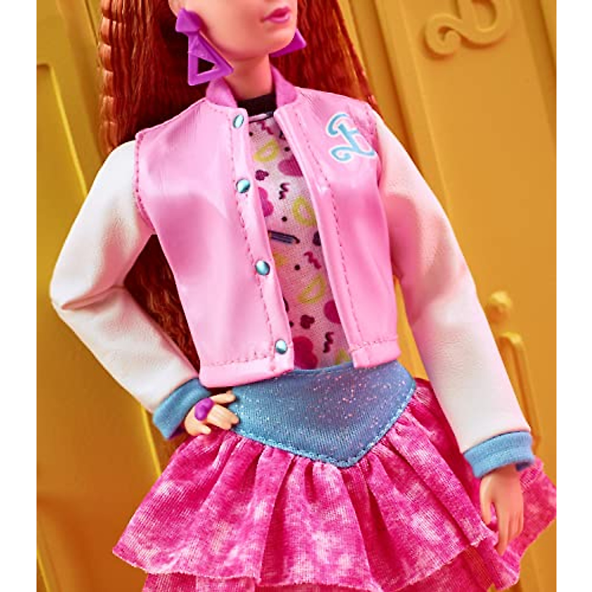 Barbie Rewind Doll, '80S Edition Schoolin' Around Outfit with Varsity Jacket, Acid-Washed Skirt and Rad Accessories