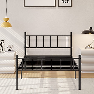 zunatu Classic Metal Bed Frame Platform Mattress Foundation with Classic Style Iron-Art Headboard/Footboard/Under Bed Storage/No Box Spring Needed/Twin XL Size Black