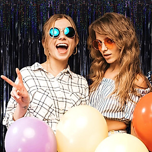 3 Pack Black Foil Fringe Curtain Backdrop, 3.28Ft x 8.2Ft Metallic Tinsel Foil Fringe Streamer Curtains for Photo Booth, Valentine's Day, Birthday, Wedding, New Year Party Decorations