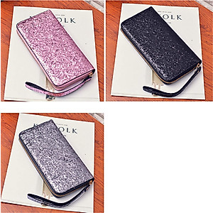Andongnywell Glitter Wallet for Women Sparkly Zip Around Wallets Shiny Long Phone Clutch Purse with Card Slots (Silver)