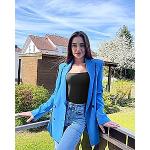 OQQ Women's 2 Piece Shirt Long Sleeve Square Neck Stretch Fitted Underscrubs Layer, Black,beige, Large