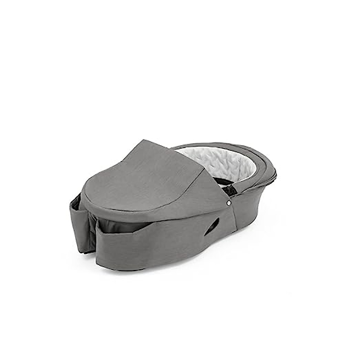 Stokke Xplory X Carry Cot, Modern Grey - Detachable Cot for Xplory X Stroller - Soft Interior Lining & Breathable Mattress - with Removable Wind Cover & Two Easy-Access Pockets