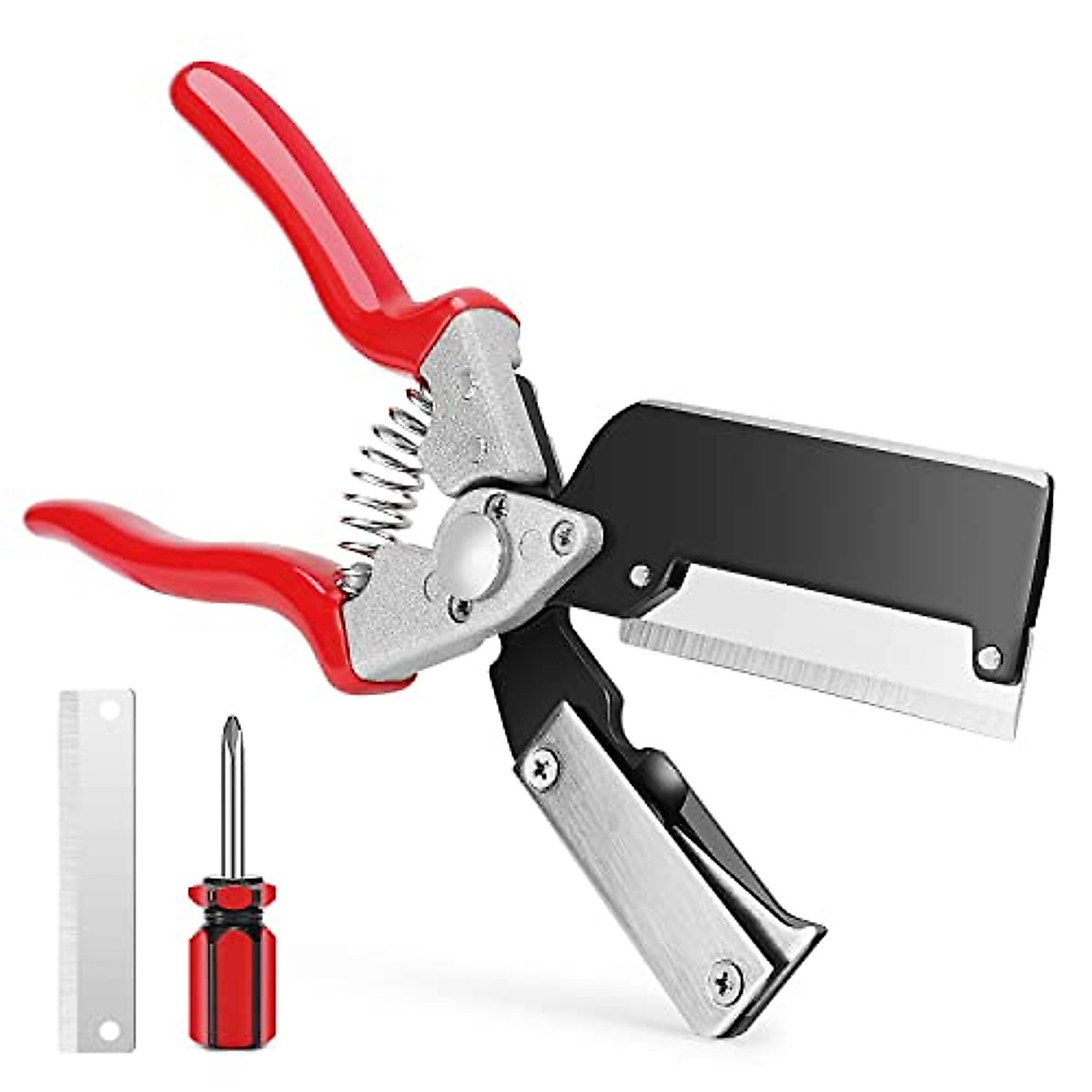 FUJIWARA Garden Grafting Tool Multifunctional Pruning Kit V-Graft Seedling for Fruit Tree Grafting, Including 2 Different Sizes Graft Tapes, 1 Screwdriver, 1 Replacement Blade,Red