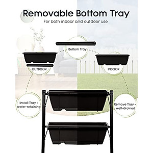 KING BIRD 4ft Vertical Raised Garden Bed 5 Tiers Planter Box Freestanding Garden Planter Outdoor and Indoor with Removable Tray for Growing Vegetables Herbs Flowers on Patio Balcony Black