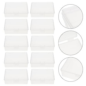 Operitacx 10Pcs Battery Storage Organizer Stackable Plastic Storage Bin Clear Storage Case Holder Container with Hinged Lid for Keeping Small Parts Coints Screws Business Cards Game Pieces Crafts