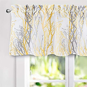 DriftAway Tree Branch Abstract Ink Printing Lined Thermal Insulated Window Curtain Valance Rod Pocket 52 Inch by 18 Inch Plus 2 Inch Header Yellow