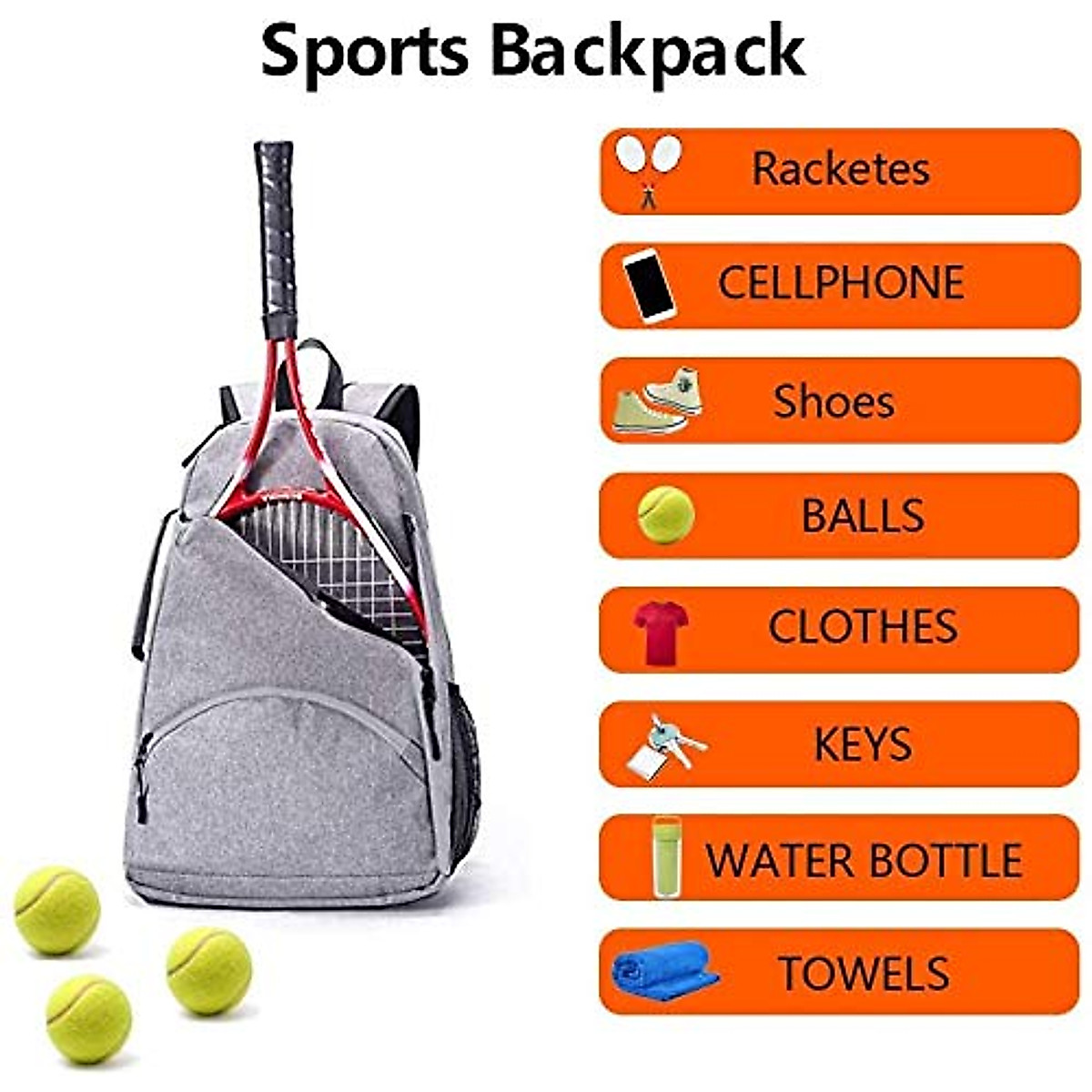 QCWN 2 Raquet Tennis Bag,Tennis Bags For Men Women,Tennis Backpack,Durable Tennis Bookbag,Tennis Pickleball Bag,Tennis Bag Waterproof,Raquet Carrier for Balls, Pickleball Paddles, Badminton Rackets