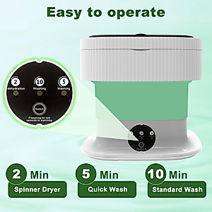 15L Mini Portable Washing Machine, Foldable Washer with Spin Dryer, Small Collapsible lavadora Portatil, Compact Luandry Washer for Underwear, Socks, Travel, Camping, Dorm, Apartments, Green