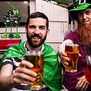 Jetec Happy St. Patrick's Day Decor Shamrock Door Sign Irish Hanging Wall Decoration Welcome Board Felt with Rope for Home Party