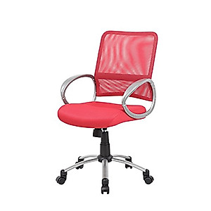 Boss Office Products Mesh Back Task Chair with Pewter Finish in Red