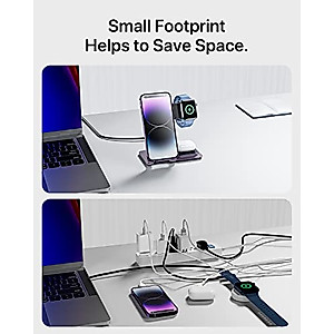 Intoval Charging Station for Apple iPhone/Watch/Airpods, 3 in 1 Wireless Charger for iPhone 14/13/12/11/XS/XR/XS/X/8, iWatch 8/Ultra/7/6/SE/5/4/3/2, Airpods Pro2/Pro1/3/2/1 (Y9,Purple)