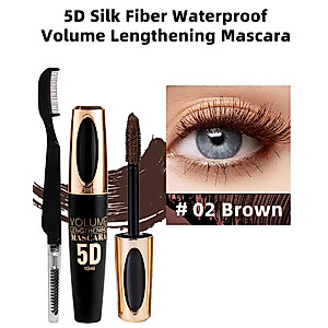 Brown Waterproof Mascara for Eyelashes,5D Silk Fiber Liquid Lash Extensions Colored Tubing Mascara with Eyelash Brush,Long Lasting Smudge-Proof Volume and Length,Christmas Party Makeup Gift for Women