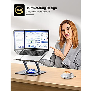Adjustable Laptop Stand for Desk, Portable Laptop Stand with 360° Rotating Base, Ergonomic Foldable Aluminum Universal Computer Stand Compatible with Dell, HP and 10''-16'' Devices