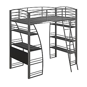 DHP Studio Loft Bunk Bed Over Desk and Bookcase with Metal Frame - Twin (Gray)