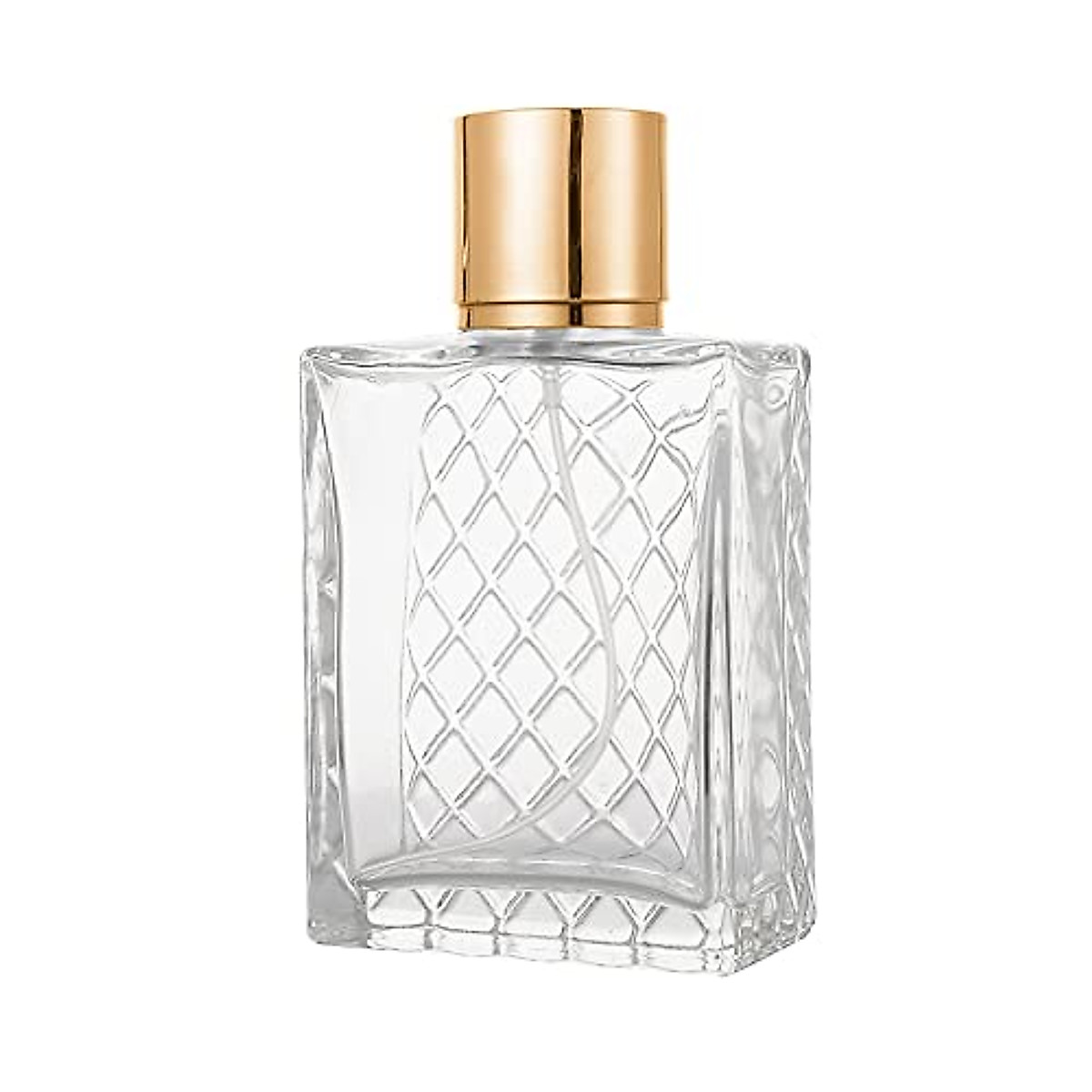Enslz 100ml/3.4Oz Clear Glass Fine Mist Atomizer,Portable Square Refillable Empty Perfum Spray Bottle Travel Atomizer Bottle Gold Cap