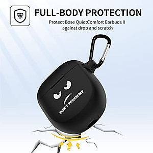 CACOE Silicone Case for Bose QuietComfort Earbuds II 2022,Protective Skin Bose QuietComfort Earbuds 2 Case Cover Shockproof Cute Funny Print Accessories with Keychain（Black）