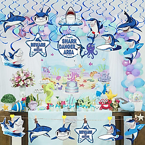 30 Pieces Shark Hanging Swirls Decorations Shark Party Supplies Shark Party Foil Swirls Hanging Ceiling Decoration for Boys Girls Shark Sea Theme Party Baby Shower Birthday Party Favor Supplies