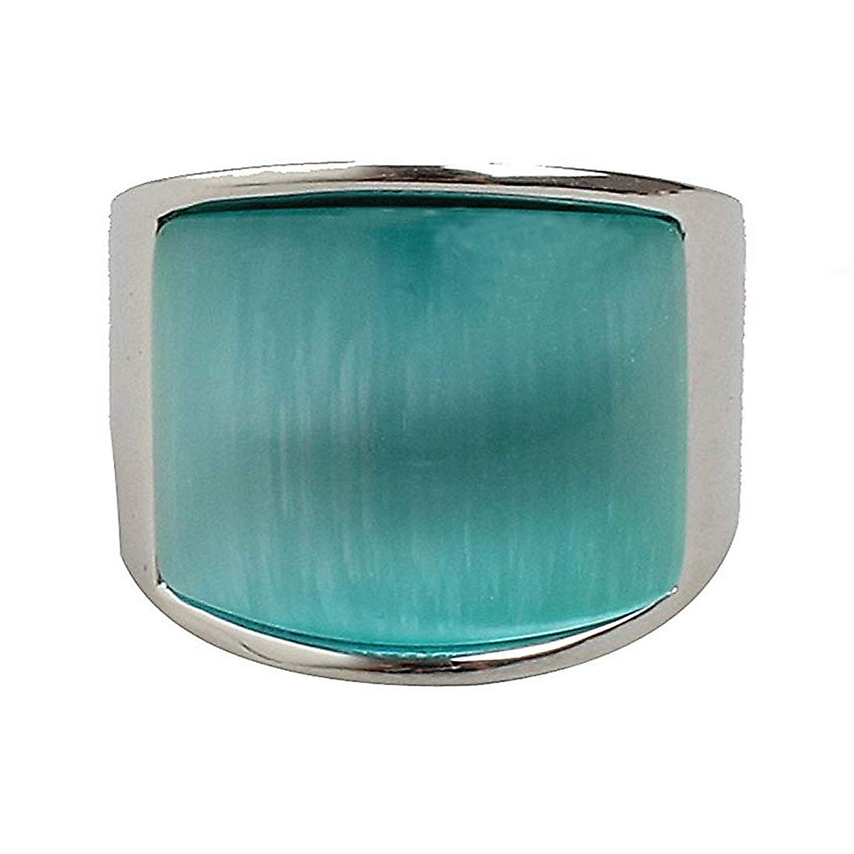 HIJONES Mens Womens Stainless Steel Big Agate Stone Crystal Ring Silver Light Green Size 12