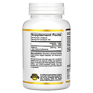 Selenium, L-Selenomethionine, Essential Mineral Antioxidant Support, Yeast-Free, 200 mcg, 180 Veggie Capsules