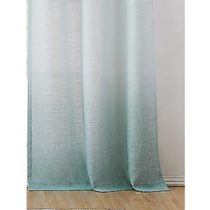 Central Park Ombre Semi Sheer Window Curtain Panel Linen Gradient Print on Rayon Blend Fabric Drapery Treatments for Living Room/Bedroom, Cream White to Aqua Blue, 40" x 84", Set of 2
