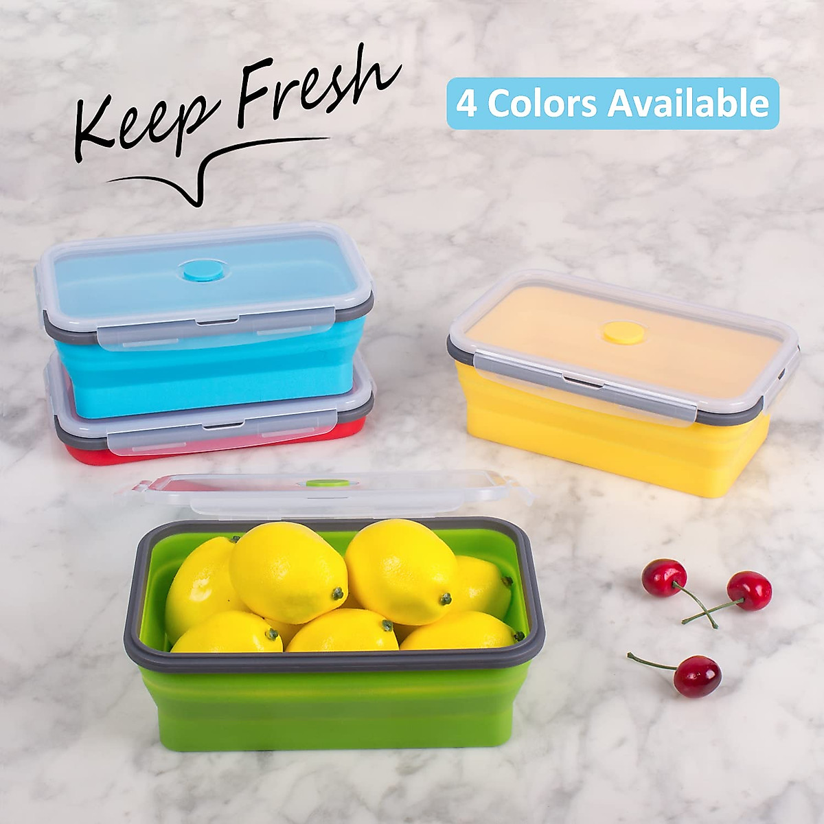 Collapsible Food Storage Containers with Lid, Bundle of 3 Sizes, 12 Pack, Kitchen Stacking Silicone Collapsible Meal Prep Container Set for Leftover, Microwave Freezer Dishwasher Safe, 4 Colors