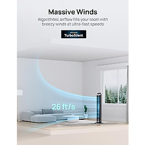 Dreo Smart Tower Fan for Bedroom, Standing Fans for Indoors, 90° Oscillating, 26ft/s Velocity Quiet Floor Fan with Remote, 8H Timer, Voice Control Bladeless Fans for Indoors, Works with Alexa
