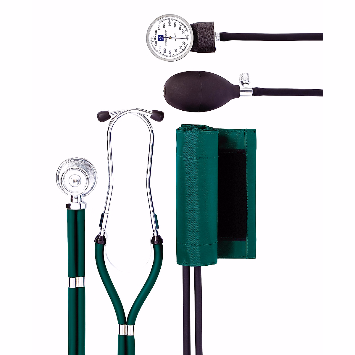 Medline Compli-Mates Aneroid Sphygmomanometer and Sprague Rappaport Stethoscope Kit, Carrying Case, Adult Blood Pressure Cuff, Manual, Professional, Hunter Green