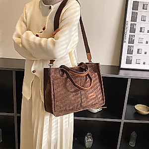 LXMISSX Canvas Tote Bag for Women Fashion Satchel Bag Handbag - Womens Tote Bags with zipper for Office, Travel, School (Brown)