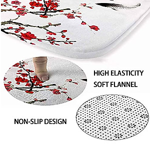 Dia Magico 4PCS Cherry Blossom Shower Curtain Set, Japanese Sakura Plum Blossom Red Flower Floral Branch Carp Koi Fish Asian Bathroom Decor, Waterproof Fabric White Shower Curtain, Non-Slip Bath Mat