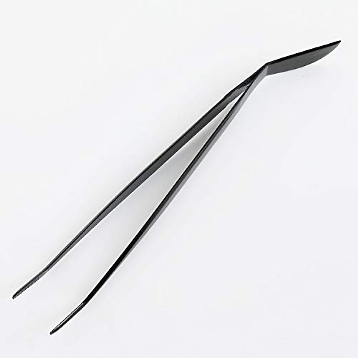 Wazakura Bonsai Curved Tip Tweezer with Spatula MADE IN JAPAN 8.6in(220mm) Stainless Steel Black Coated - Black