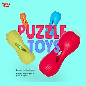 West Paw Zogoflex Qwizl Dog Puzzle Treat Toy – Interactive Chew Toy for Dogs – Dispenses Pet Treats – Brightly-Colored Dog Enrichment Toy for Aggressive Chewers, Fetch, Catch, Small 5.5", Granny Smith