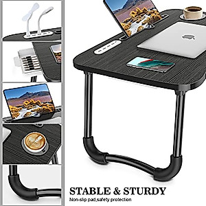 Zapuno Laptop Lap Desk, Foldable Laptop Table Tray with 4 USB Ports Storage Drawer and Cup Holder, Laptop Bed Desk Laptop Stand for Bed Lap Tray Portable Standing Table for Bed Couch Floor