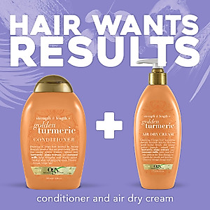 OGX Strength Length + Golden Turmeric Conditioner with Milk to Soothe Scalp Nourish Hair, Ayurveda SulfateFree Surfactants for Stronger Longer Hair, Coconut, 13 Fl Oz