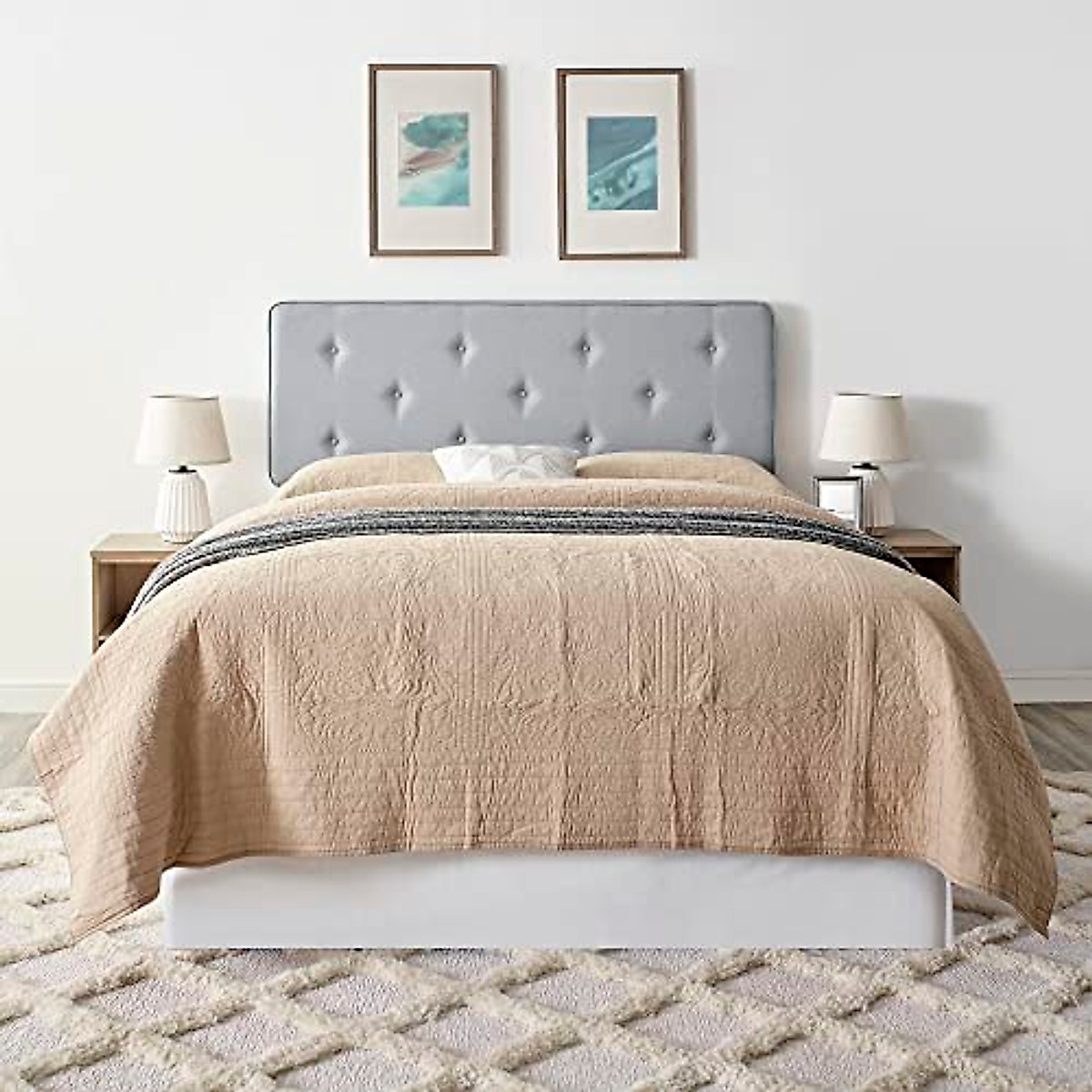 Classic Brands Maxwell Tufted Upholstered Headboard, Light Grey, Queen