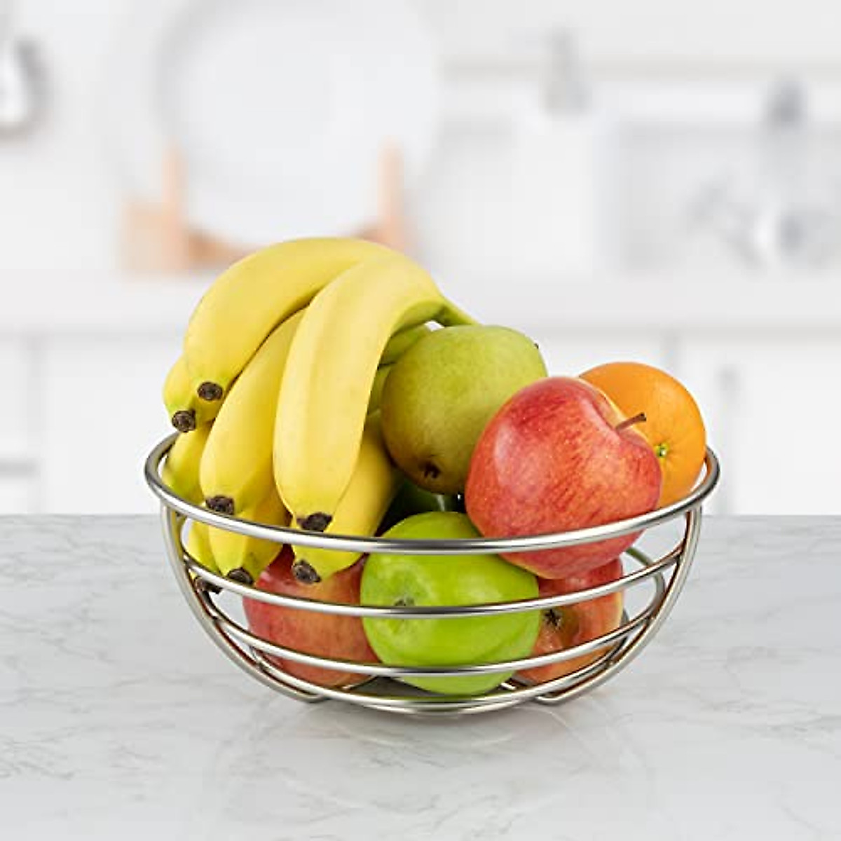 Spectrum Diversified Euro Fruit Bowl & Produce Basket Modern Countertop Food Storage for Fruits & Vegetables, Sleek Design with Sturdy Steel Construction,Silver
