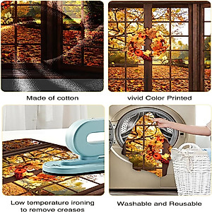 Mocsicka Fall Window Backdrop 7x5ft Autumn Maple Forest Fall Backdrops for Photography Fall Natural Scenery Background for Thanksgiving Day Party Decorations
