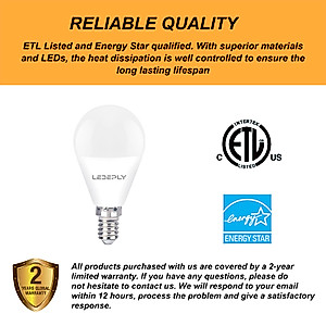 LEDEPLY A15 Ceiling Fan Light Bulbs, Dimmable, E12 Base LED Bulb, 5.5W=40W, Warm White 2700K, 500 Lumen, LED Light Bulb, 6 Pack