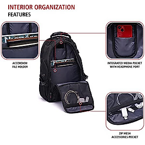 Swiss Eagle SmartScan Laptop Backpack with USB Port and Shoe Compartment designed to fit 17-inch Notebook, Black