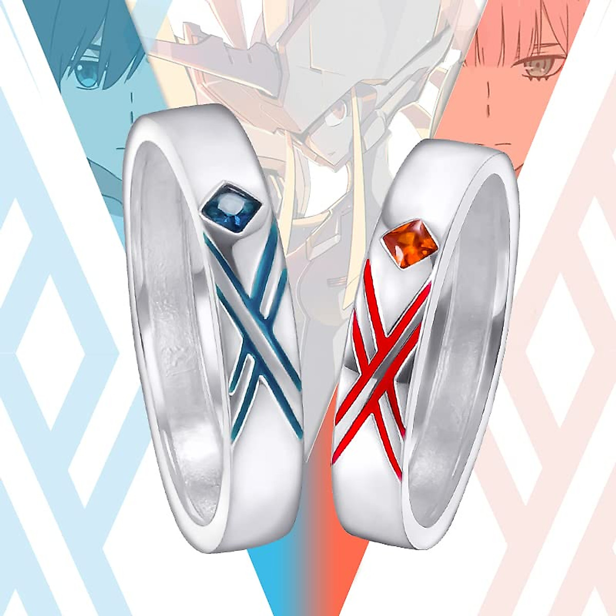 P1PSZ Darling In The Franxx Ring 002 Anime Zero Two Rings Cosplay Costume Ring Silver 925 Adjustable Jewelry (6673 (2pc))