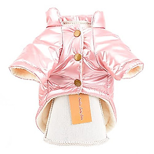 SMALLLEE_LUCKY_STORE Pet Metallic Padded Puffer Jacket Winter Snow Coat Fleece Lined with D-Ring for Small Dog Cat Boys Girls Puppy Chihuahua Yorkie Warm Cold Weather Clothes,Pink,S