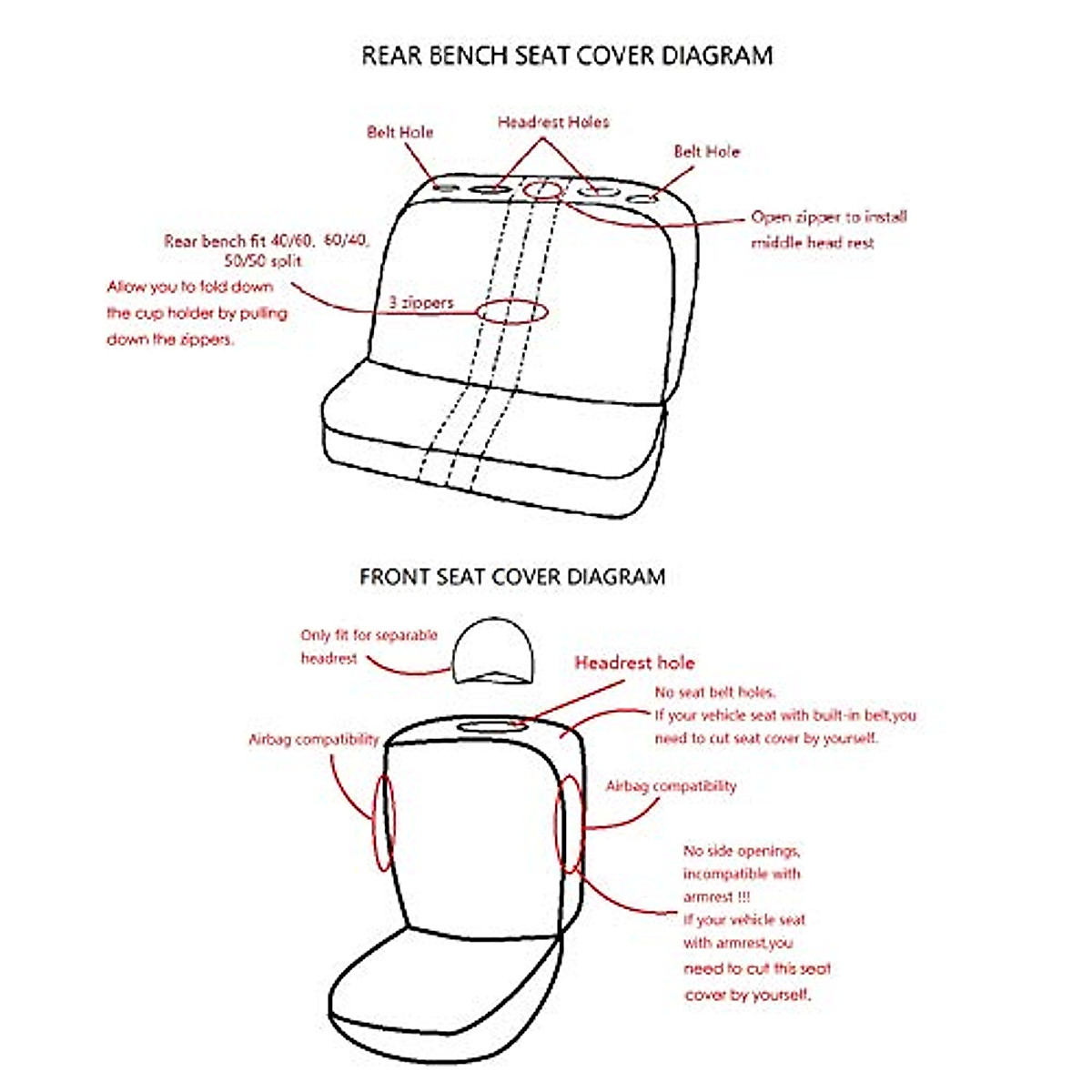 Flying Banner Car Seat Covers Set Front Seats and Rear Bench Polyester Cover Embossed Fabric Block Pattern Black