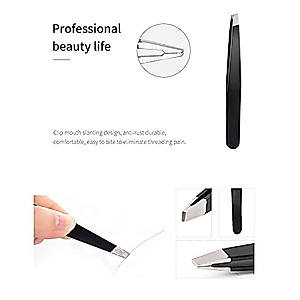 Beauté Sans Temps Beauté Sans Temp Professional Slant Tip Eyebrow Tweezers – Precision Stainless Steel Splinter Removal - Excellent Grip for Plucking Ingrown Facial Hair for Women Men Black