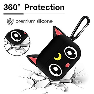Black Sailor Moon Airpods Pro Case, 3D Cute Cartoon Character Protective Soft Silicone Apple Airpods Pro Cover with Keychain, Kawaii Anime Animal Skin Accessories Gift for Girls Kids Teens(Luna Cat)