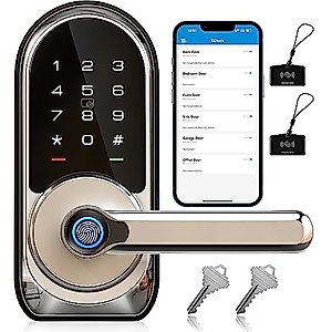 Veise Smart Lock, Keyless Entry Door Lock with Handle, Fingerprint Door Lock, 7-in-1 Smart Locks for Front Door, Electronic Digital Lock with Keypad, APP Control, Front Door Lock Set, Satin Nickel