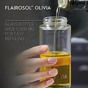 FLAIROSOL OLIVIA. The Original, Advanced Oil Sprayer for Cooking, Salad Dressings and More, Continuous Spray with Portion Control, Trusted by Professional Chefs. Patented Design and Technology. (Glass Bottle, Golden Leaves) 130ml/4.4 oz